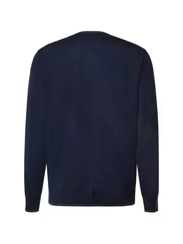 Eleventy Crew Neck Wool Sweater With Contrast Trim