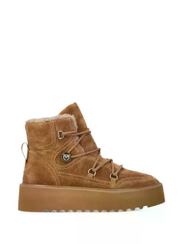 Pinko Lace-up Suede Ankle Boots With Shearling Trim And Flatform Sole