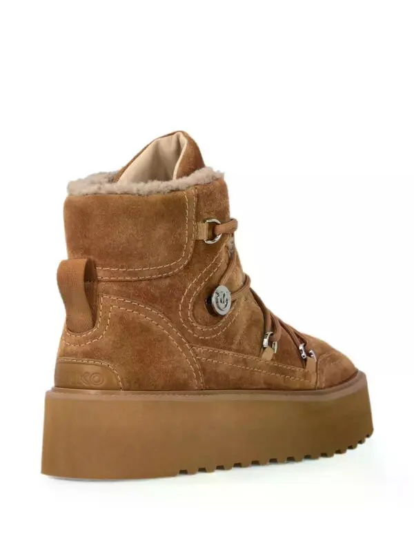 Pinko Lace-up Suede Ankle Boots With Shearling Trim And Flatform Sole