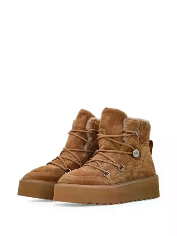 Pinko Lace-up Suede Ankle Boots With Shearling Trim And Flatform Sole