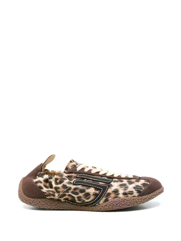 PURAAI Leopard Print Lace-up Sneakers - Brown