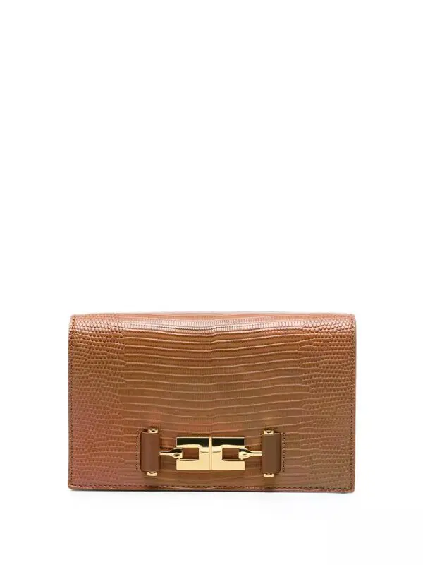 Elisabetta Franchi Reptile-effect Logo-plaque Clutch Bag - Neutrals