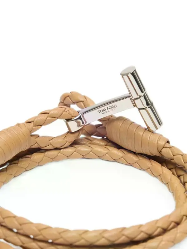 TOM FORD Braided Leather T Bracelet - Neutrals