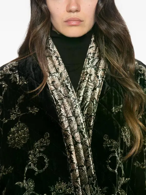 PIERRE-LOUIS MASCIA Floral-print Velvet-effect Coat