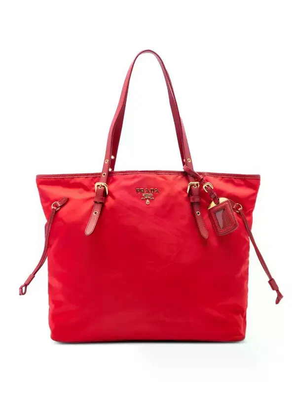 Prada Saffiano Trimmed Tessuto Tote Bag - Red