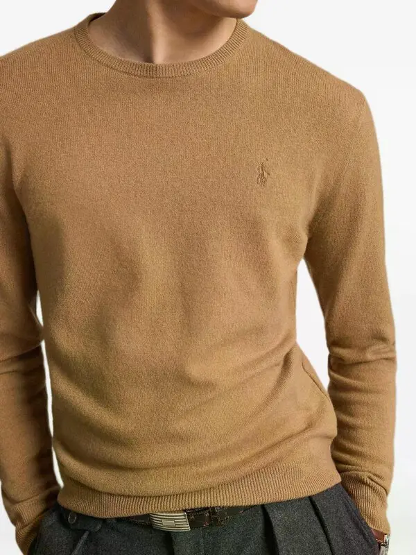 Polo Ralph Lauren Fine-gauge Wool Crewneck Sweater With Embroidered Pony - Brown