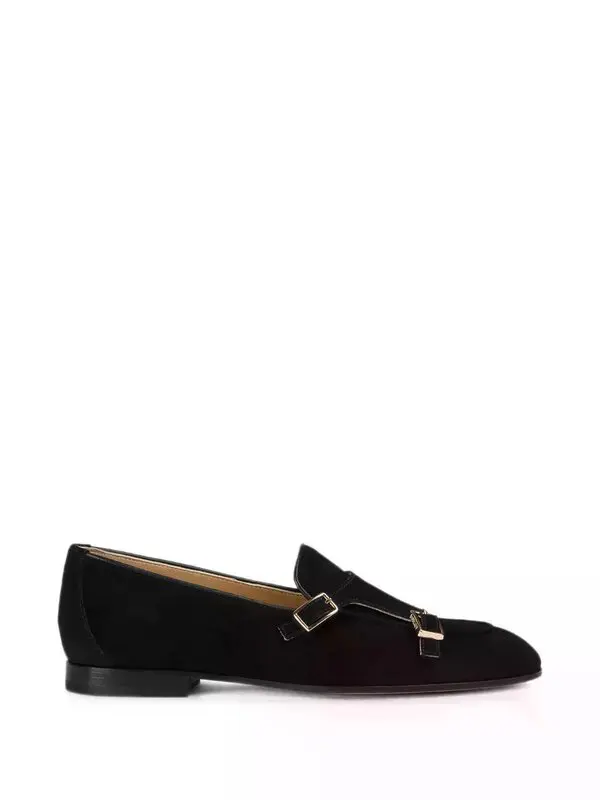 DOUCAL'S Double Buckle Suede Loafers - Black
