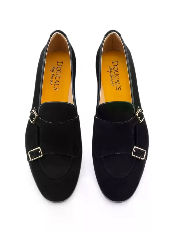 DOUCAL'S Double Buckle Suede Loafers - Black
