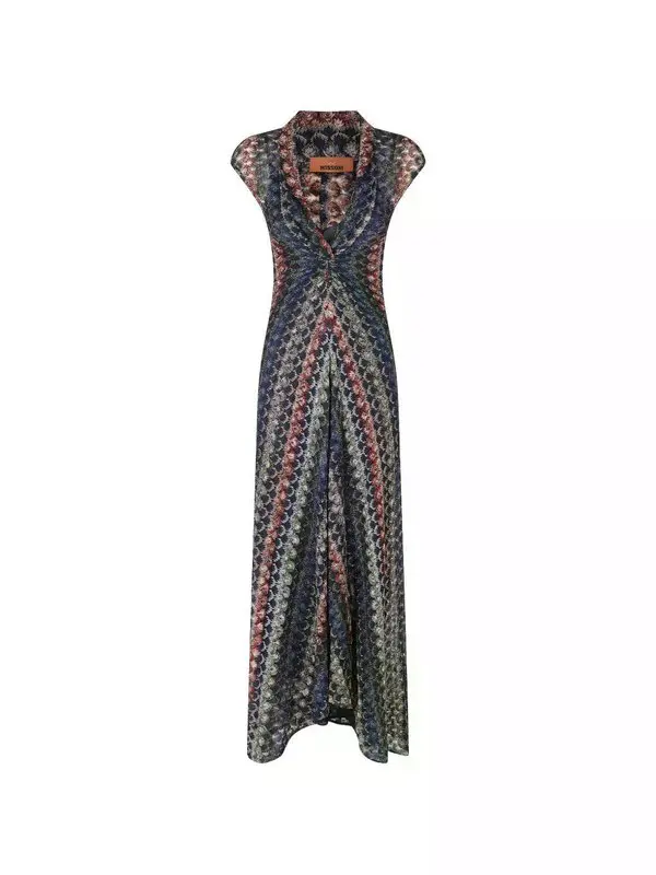 Missoni Zigzag-knit Gathered-detail Maxi Dress - Blue