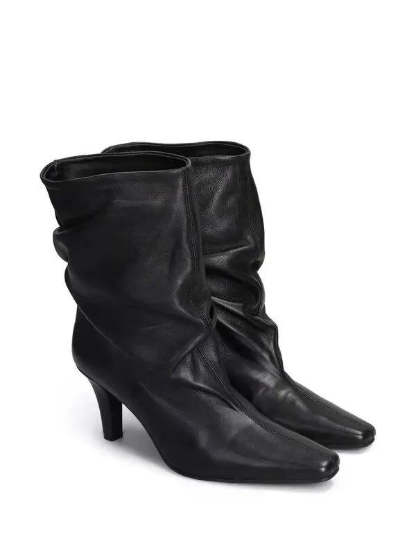THE SELLER Slouchy Pointed-toe Leather Ankle Boots - Black