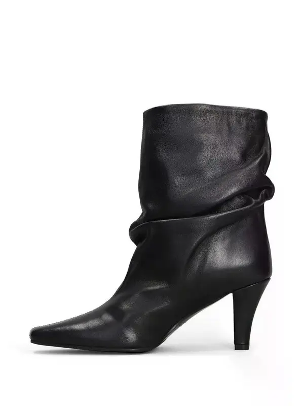 THE SELLER Slouchy Pointed-toe Leather Ankle Boots - Black
