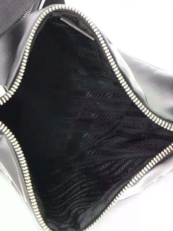 Prada Triangle Logo Zip Leather Small Crossbody Bag