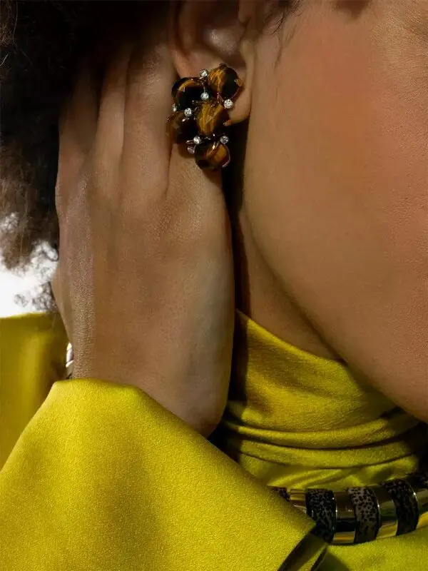 ALETTO BROTHERS 18k Yellow Tiger's Eye And Diamond Earrings