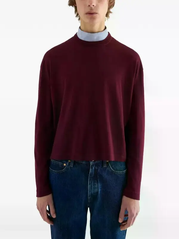 JIL SANDER Burgundy Wool Mock Neck Cropped Sweater