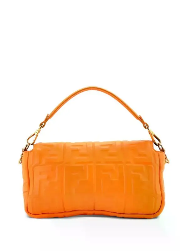 Fendi Baguette Nm Bag Zucca Embossed Leather Medium Crossbody Bag - Orange