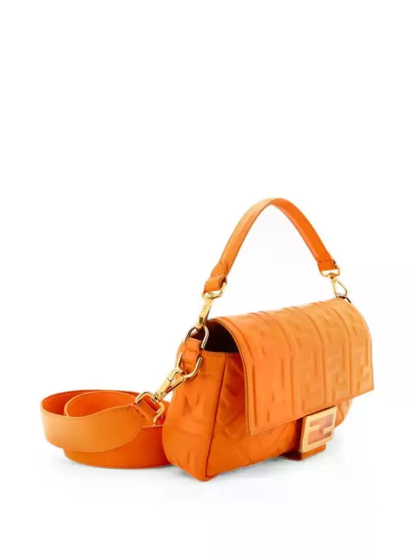 Fendi Baguette Nm Bag Zucca Embossed Leather Medium Crossbody Bag