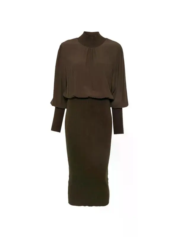 TWINSET Ribbed-knit High-neck Midi Dress - Brown