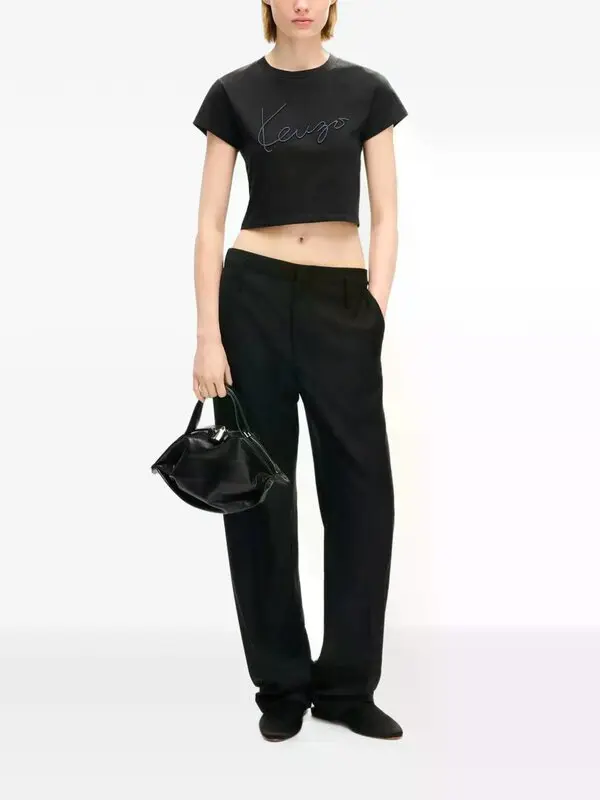 Kenzo Signature-embroidered Cropped T-shirt - Black
