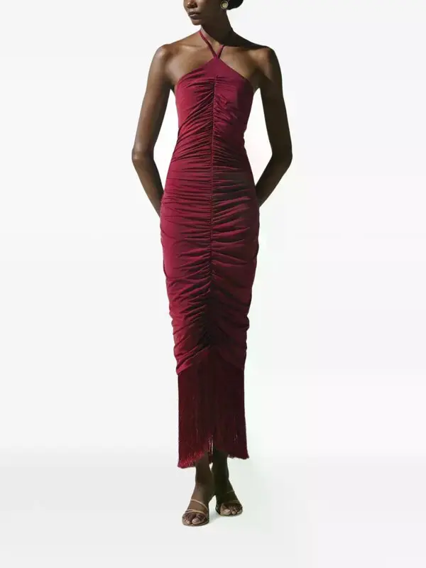 BAOBAB Zoe Ruched Fringe Maxi Dress - Red