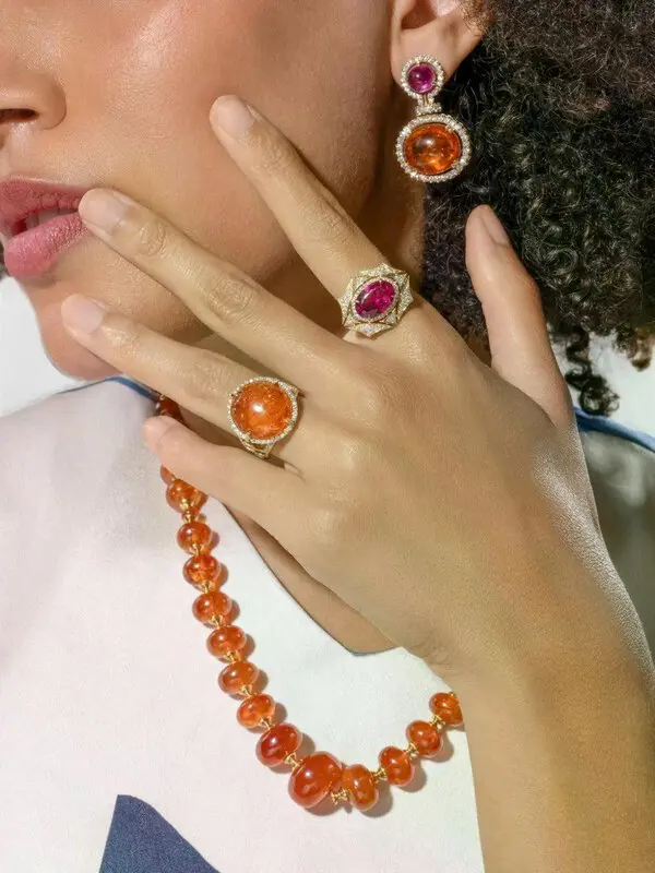 Goshwara Mandarin Garnet And Diamond Ring In 18k Yellow - Gold
