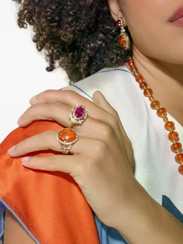 Goshwara Mandarin Garnet And Diamond Ring In 18k Yellow