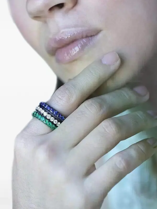 GRAZIELA Sapphire And Diamond Band Ring - Silver