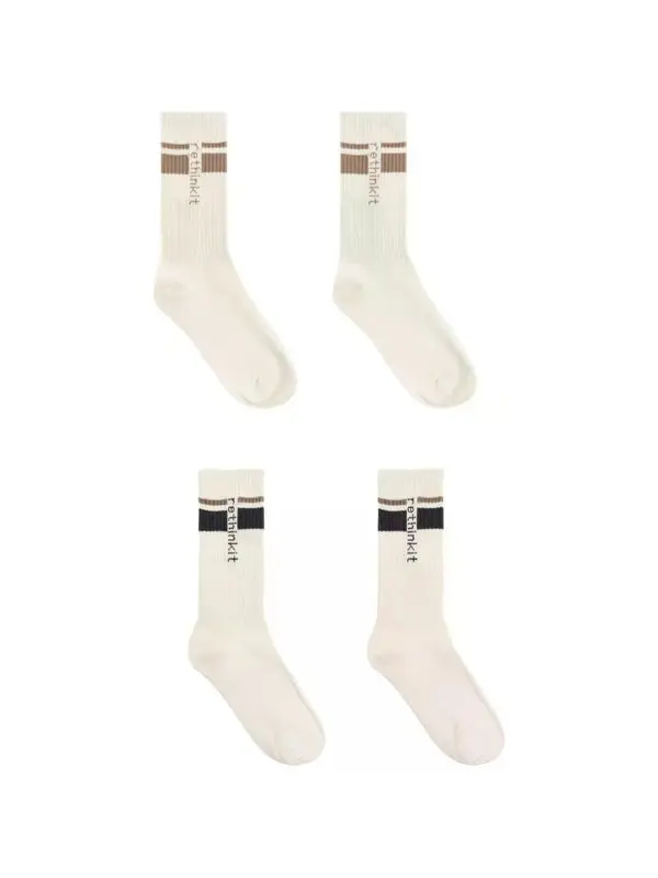 RETHINKIT STUDIOS Logo Intarsia Stripe Trim Crew Socks - Neutrals