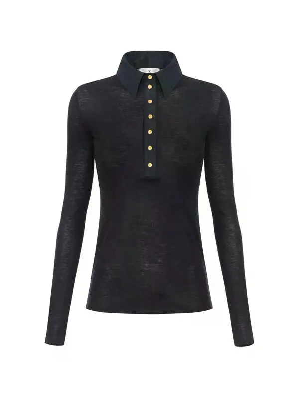 Elisabetta Franchi Knit And Taffeta Polo Shirt With Button Details - Black