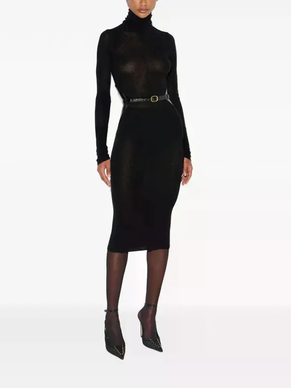 Elisabetta Franchi Knit Midi Dress With Openwork Geometric Patterns - Black