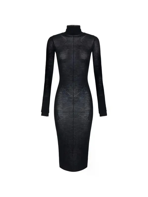 Elisabetta Franchi Knit Midi Dress With Openwork Geometric Patterns - Black