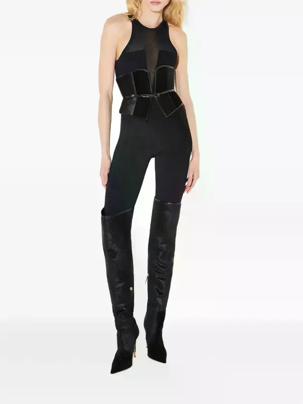 Elisabetta Franchi Sleeveless Knit Jumpsuit With Sheer Panels
