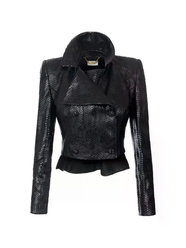 Elisabetta Franchi Double-breasted Leather Jacket With Fish Scale Pattern