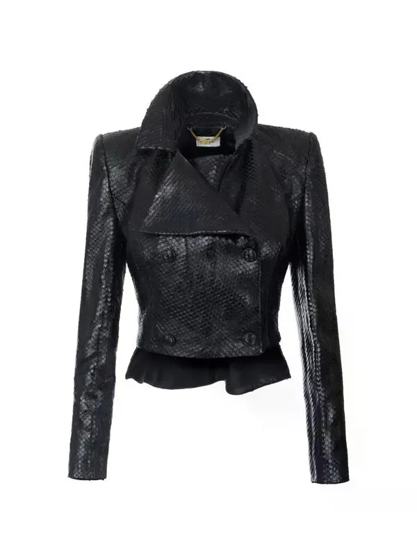 Elisabetta Franchi Double-breasted Leather Jacket With Fish Scale Pattern