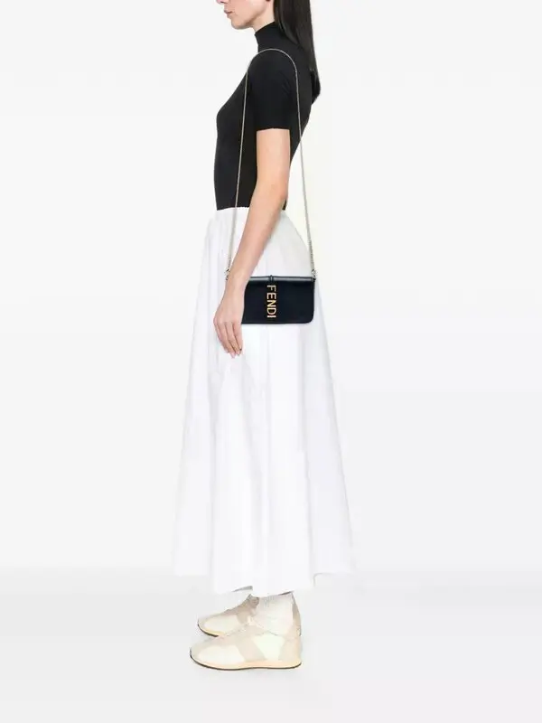 Fendi 2010-2026 Leather Fendigraphy Wallet On Chain Crossbody Bag - Black