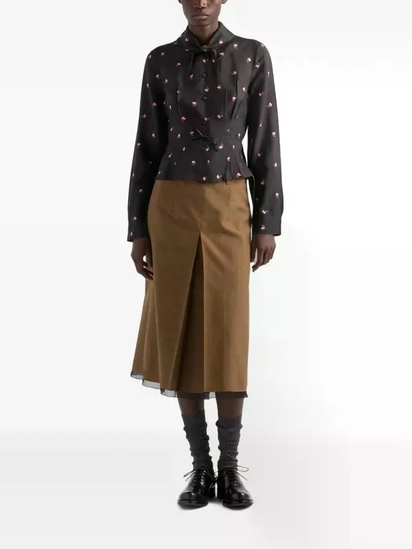 Prada Washed Silk Floral Print Shirt With Removable Scarf