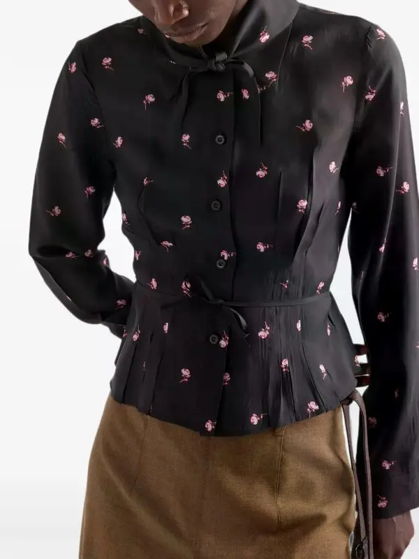 Prada Washed Silk Floral Print Shirt With Removable Scarf