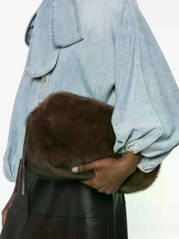 P.a.r.o.s.h Faux-fur Clutch With Tassel Detail - Brown