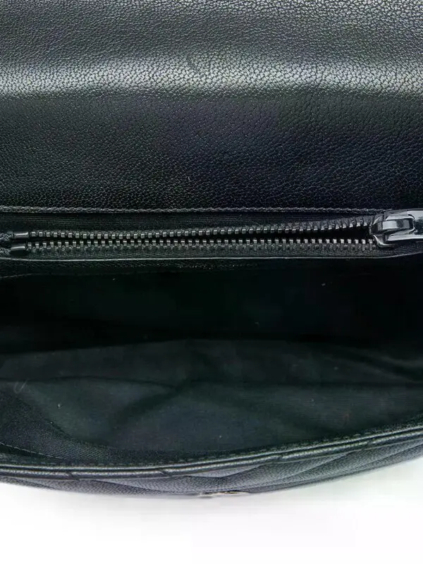 Saint Laurent 2016 Medium Chevron Sheepskin Monogram Monochrome College Bag Satchel - Black
