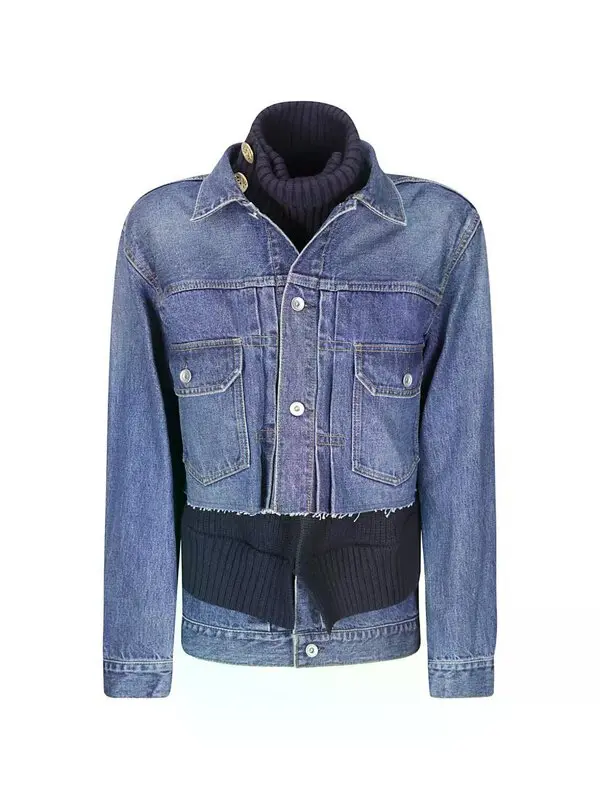 Sacai Paneled Denim Jacket With High Neck