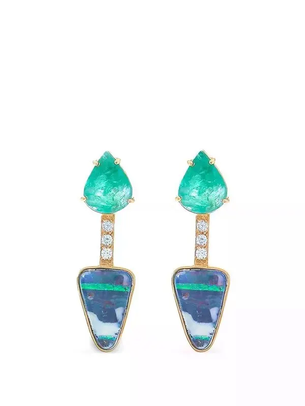 DENISE CASSOU 18k Yellow Emerald And Opal Drop Earrings - Gold