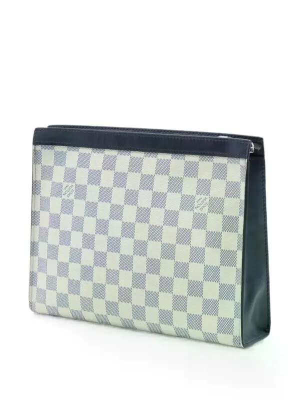 LOUIS VUITTON Damier Azur Pochette Voyage Mm Clutch Bag - White