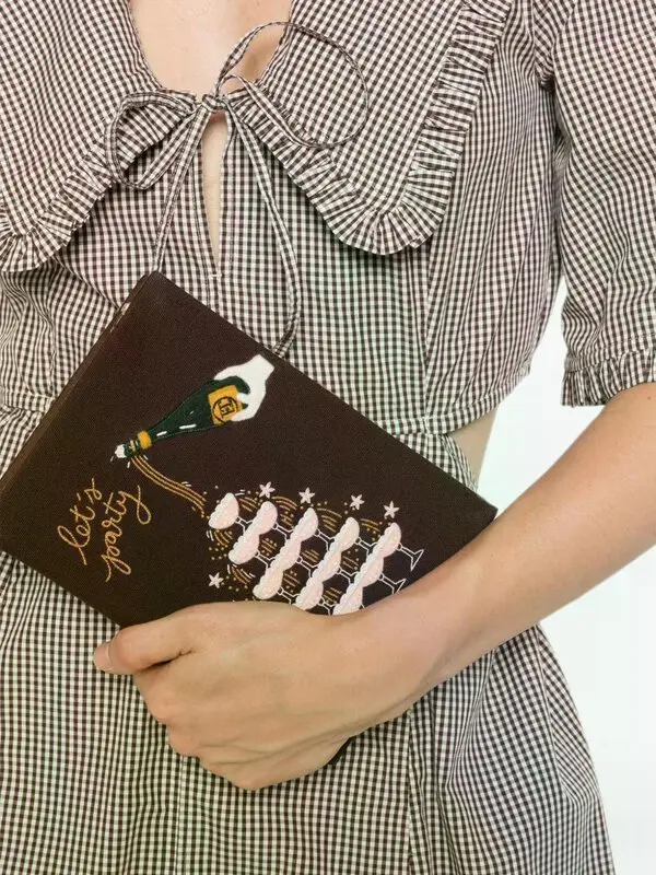 OLYMPIA LE-TAN Let's Party Embroidered-motif Book Clutch Bag - Brown