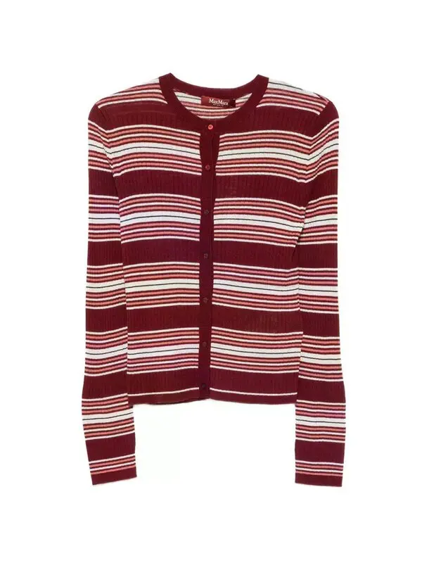 Max Mara Striped Ribbed Knit Cardigan - Red