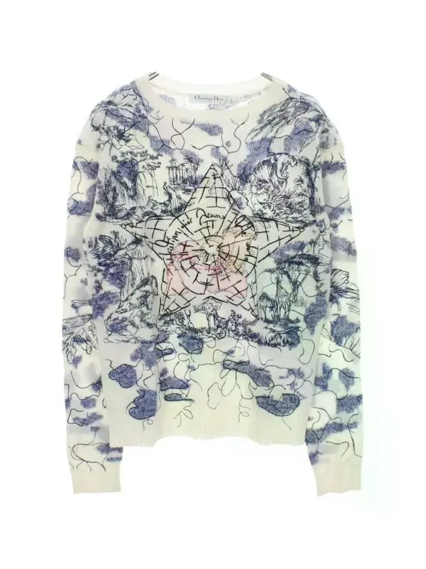 Dior 2010s Around The World Embroidered Sweater - White