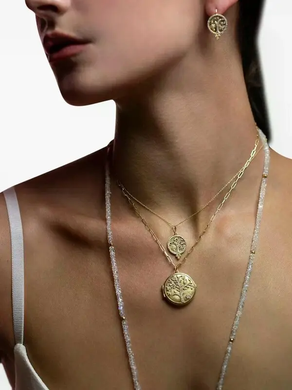 TANYA FARAH 18k Yellow Diamond Tree Of Life Locket Necklace - Gold