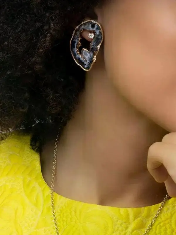 DENISE CASSOU Agate And Diamond Earrings