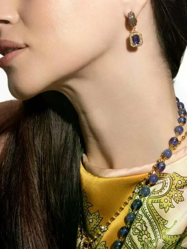 BUDDHA MAMA Tanzanite Diamond Hoop Earrings - Gold