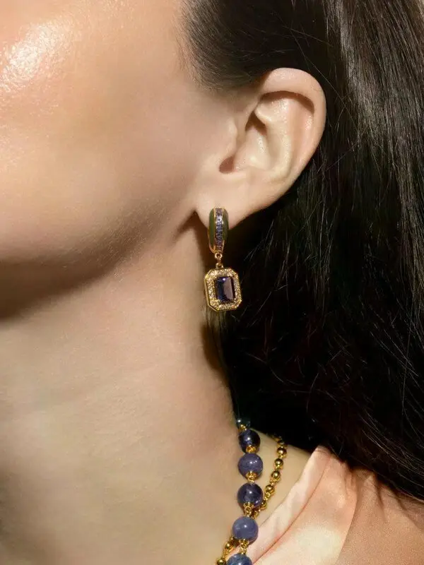 BUDDHA MAMA Tanzanite And Diamond Drop Earrings In 20k Yellow