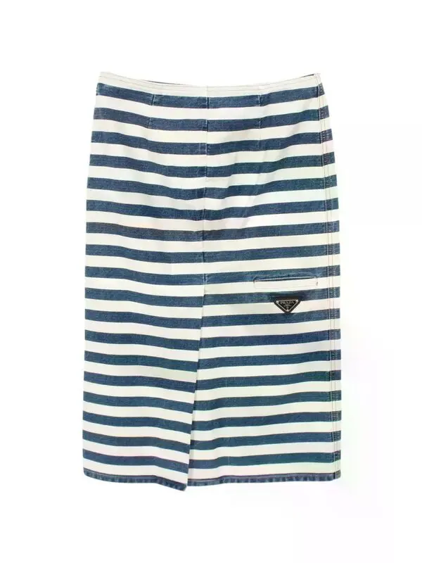 Prada Striped Denim Skirt With Logo Plate