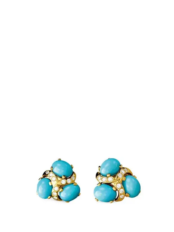 Verdura Turquoise And Diamond Earrings - Gold